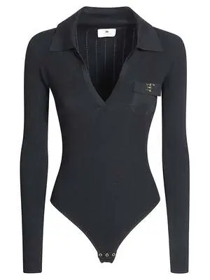 Elisabetta Franchi Ribbed Knit Collared Bodysuit