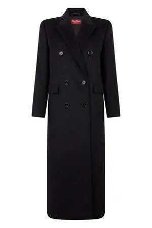 Max Mara Double-breasted Virgin Wool Long Jacket - Black