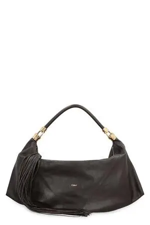 Chloé Small Canvas Tote Handbag With Leather Details And Removable Shoulder Strap