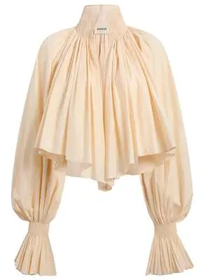 Khaite High-neck Ruffled Long-sleeve Top - Bianco