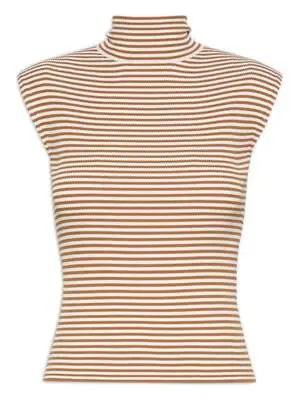Max Mara Striped Ribbed Turtleneck Sweater - Beige