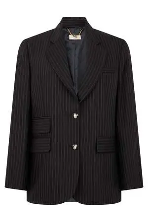 Elisabetta Franchi ELISABETTA FRANCHI Wool Striped Structured Lapel Jacket Black