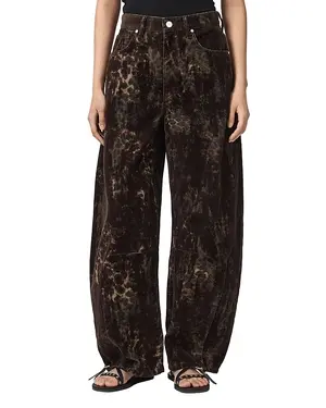 ALLSAINTS Jett Flock High Rise Barrel Jeans - Leppo Brown