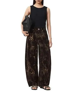 ALLSAINTS Jett Flock High Rise Barrel Jeans - Leppo Brown