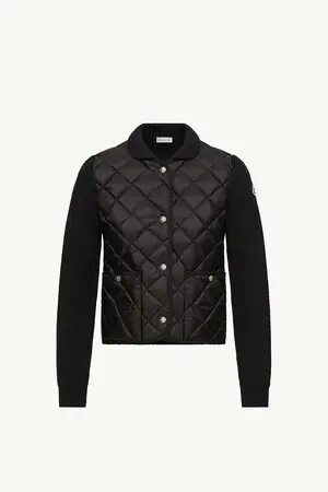 Moncler Diamond Quilted Padded Wool Cardigan - Black