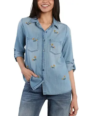 BILLY T Sunny Embroidered Shirt - Washed Blue