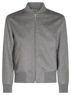 LARDINI Ribbed-trim Wool Bomber Jacket - Grey
