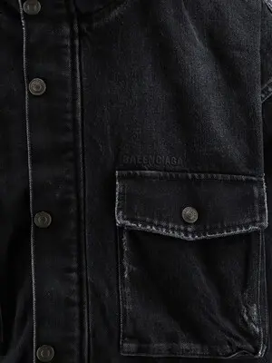 Balenciaga Logo-embroidered Hooded Denim Jacket - Black