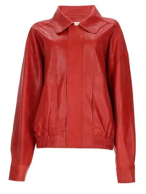 ALYSI Alesi Leather Bomber Jacket - Red