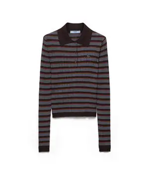 Prada Striped Cashmere And Silk Long Sleeve Polo Shirt - Brown