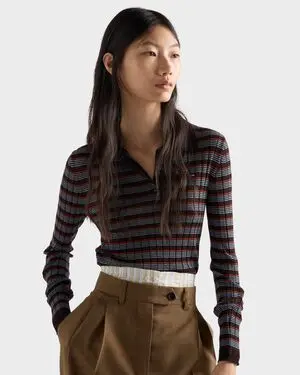 Prada Striped Cashmere And Silk Polo Shirt