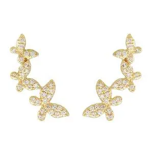 KAMARIA Triple Butterfly Stud Earrings With Diamonds - Gold