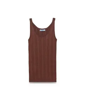 Prada Ribbed Knit Cotton Scoop Neck Top