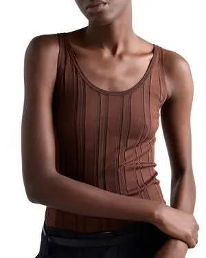 Prada Ribbed Knit Cotton Scoop Neck Top