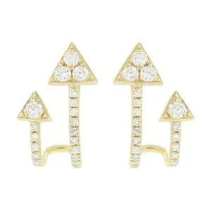 KAMARIA Double Arrow Huggie Earrings With Diamonds - Gold