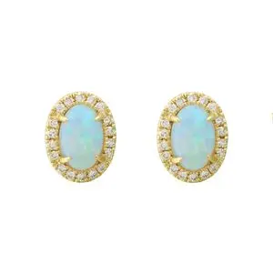 KAMARIA Ethiopian Opal Oval Diamond Stud Earrings - Gold