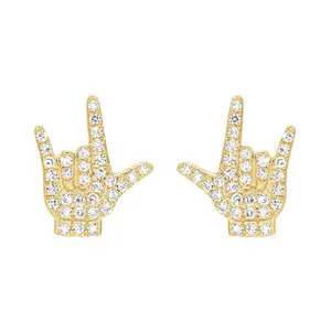 KAMARIA I Love You" Sign Language Diamond Stud Earrings In 14k Yellow