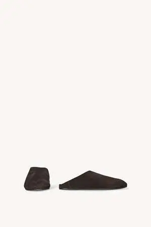 THE ROW Hudson Suede And Shearling Slide - Moka