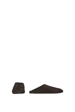 THE ROW Hudson Suede And Shearling Slide - Moka