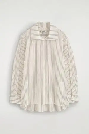 Cos Striped Cotton-silk High-collar Shirt - Beige