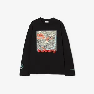 Burberry Long-sleeve London Map Cotton T-shirt - Black