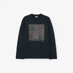 Burberry Long-sleeve London Map Cotton T-shirt - Navy