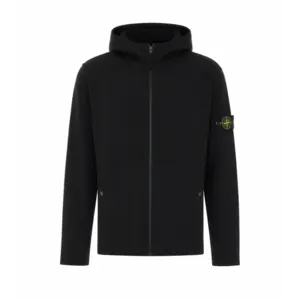 Stone Island Logo Zip Up Hoodie - Black