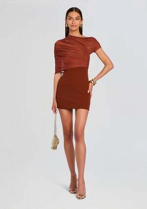 SEROYA Selma Mini Crepe Dress - Copper Clay