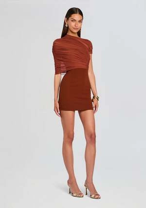 SEROYA Selma Mini Crepe Dress - Copper Clay