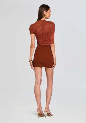 SEROYA Selma Mini Crepe Dress - Copper Clay
