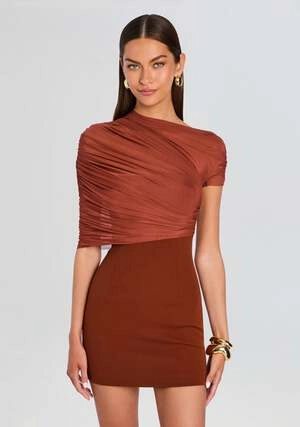 SEROYA Selma Mini Crepe Dress - Copper Clay