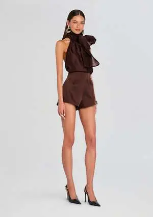 Retrofete Indira Silk Halter Top With Dramatic Bow Detail