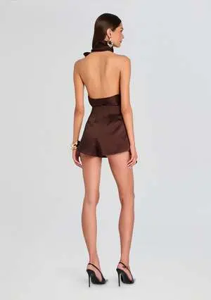 Retrofete Indira Silk Halter Top With Dramatic Bow Detail