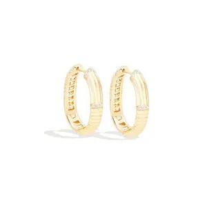 CAMPBELL + CHARLOTTE Ribbed Oval Hoop Earrings - Diamond-gold