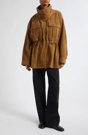 RÓHE Sculptural Suede Field Jacket - Sage
