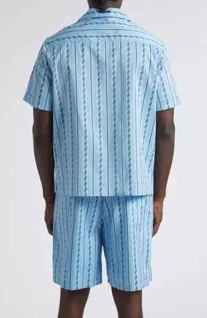 Versace Stripe Greca Jacquard Short Sleeve Button-up Shirt