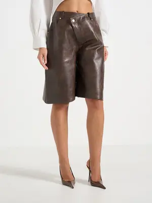 Manière De Voir Hazel Vintage Leather Wrapover Bermuda Shorts