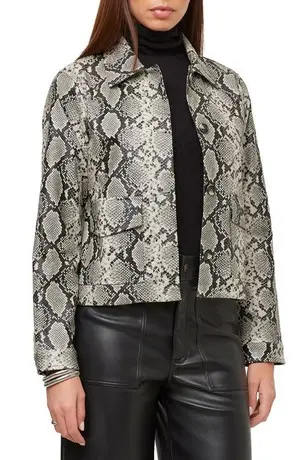 Fifteen Twenty Victoria Snakeskin Faux Leather Cropped Jacket