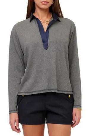 Fifteen Twenty Kendall Sequin Collar Top - Dark Heather Gray