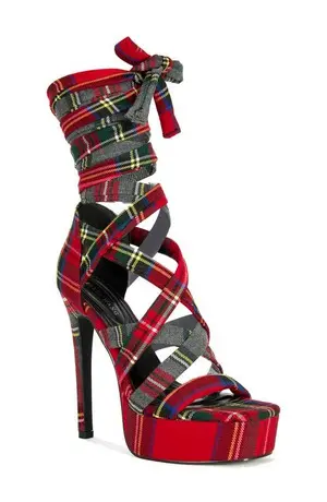 AZALEA WANG Jemisha Plaid Platform Sandal Red Multi