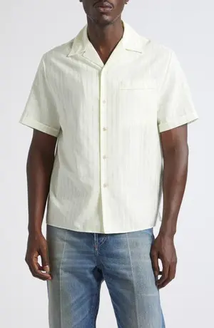 Versace Micro Greca Cotton & Silk Short Sleeve Button-up Shirt