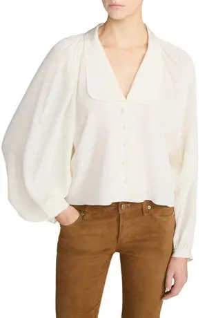 FRAME Gala Silk Shirt With Balloon Sleeves - Cream