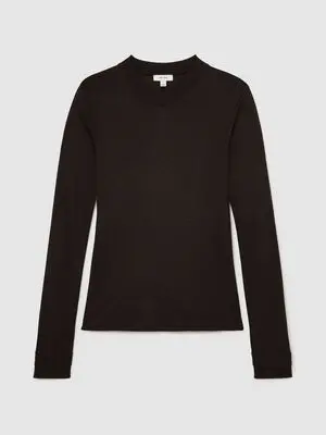 REISS Brody High V-neck Long Sleeve Top