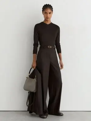 REISS Brody High V-neck Long Sleeve Top