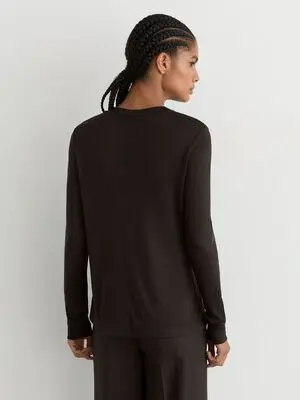 REISS Brody High V-neck Long Sleeve Top
