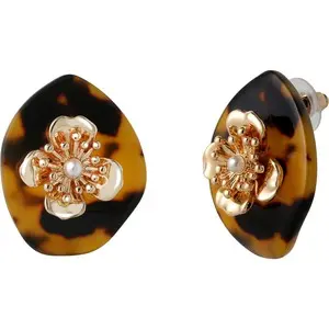 Jessica Simpson Leopard Acrylic Flower Stud Earrings - Gold-tone