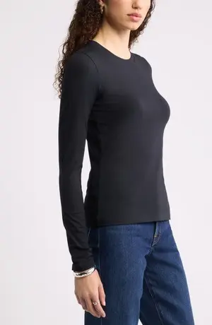 Nordstrom Pima Cotton & Tencel Modal Long Sleeve T-shirt - Black