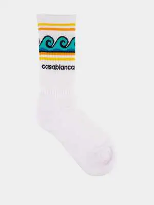 Casablanca Greco Wave Knitted Cotton Sports Socks