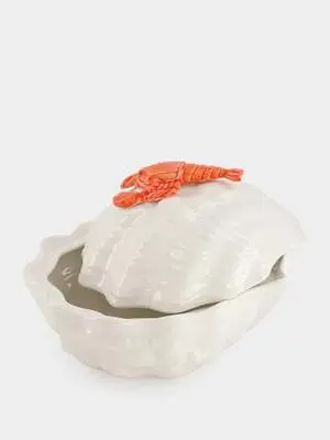 LES-OTTOMANS Handpainted Lobster Ceramic Serving Bowl