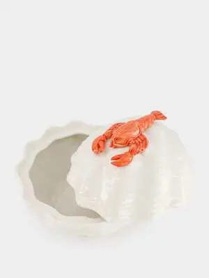 LES-OTTOMANS Handpainted Lobster Ceramic Serving Bowl